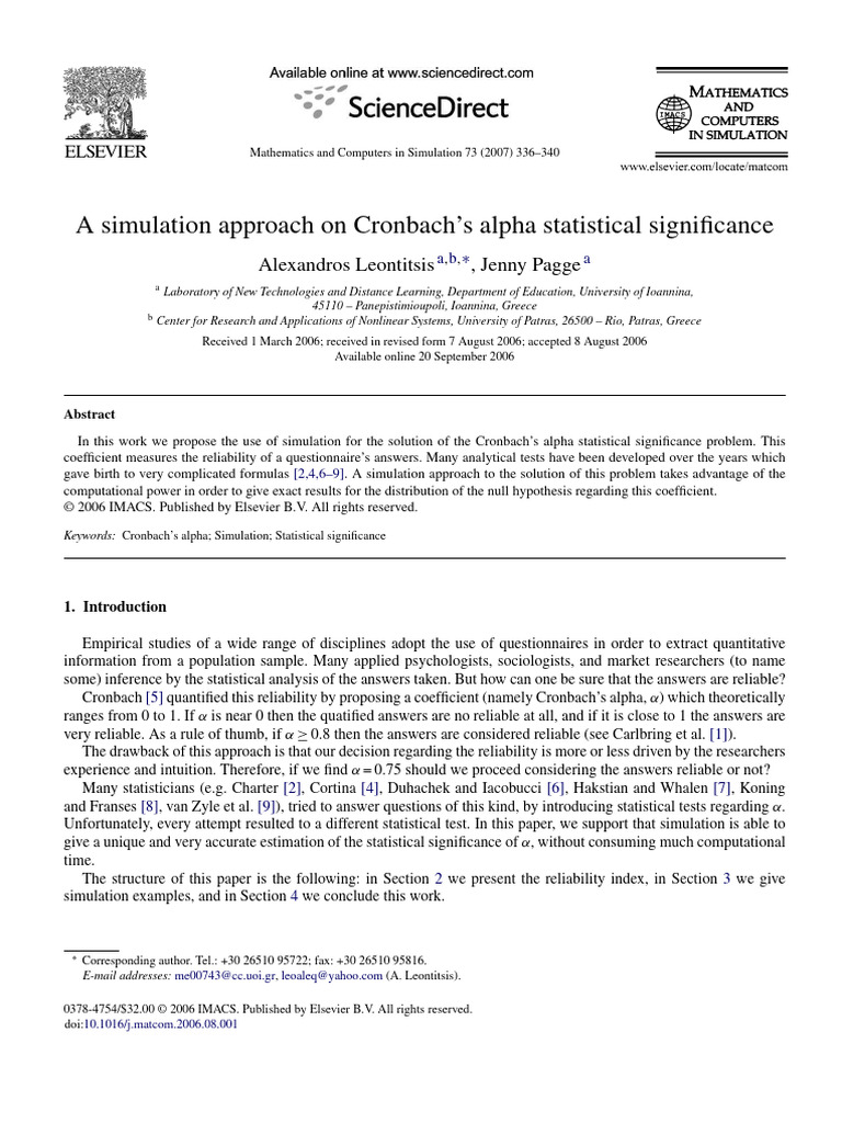 A Simulation Approach On Cronbachs Alpha | PDF | Statistics | Cronbach's Alpha