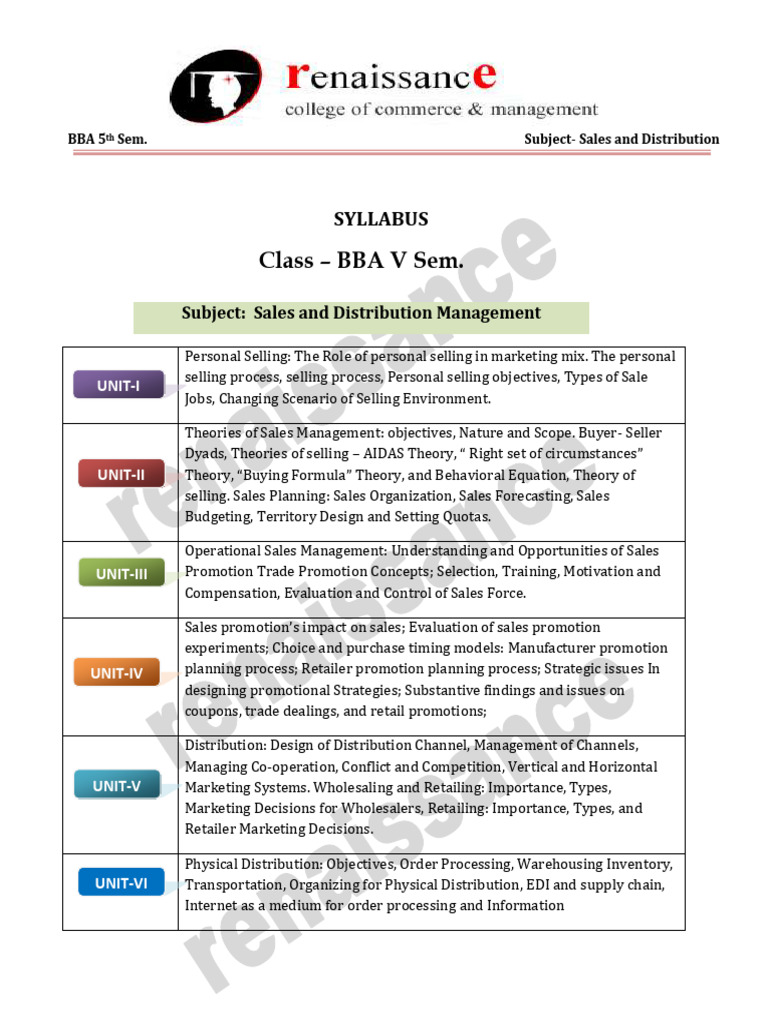 BBA V Sem. Sales Distrubutions | PDF | Sales | Marketing