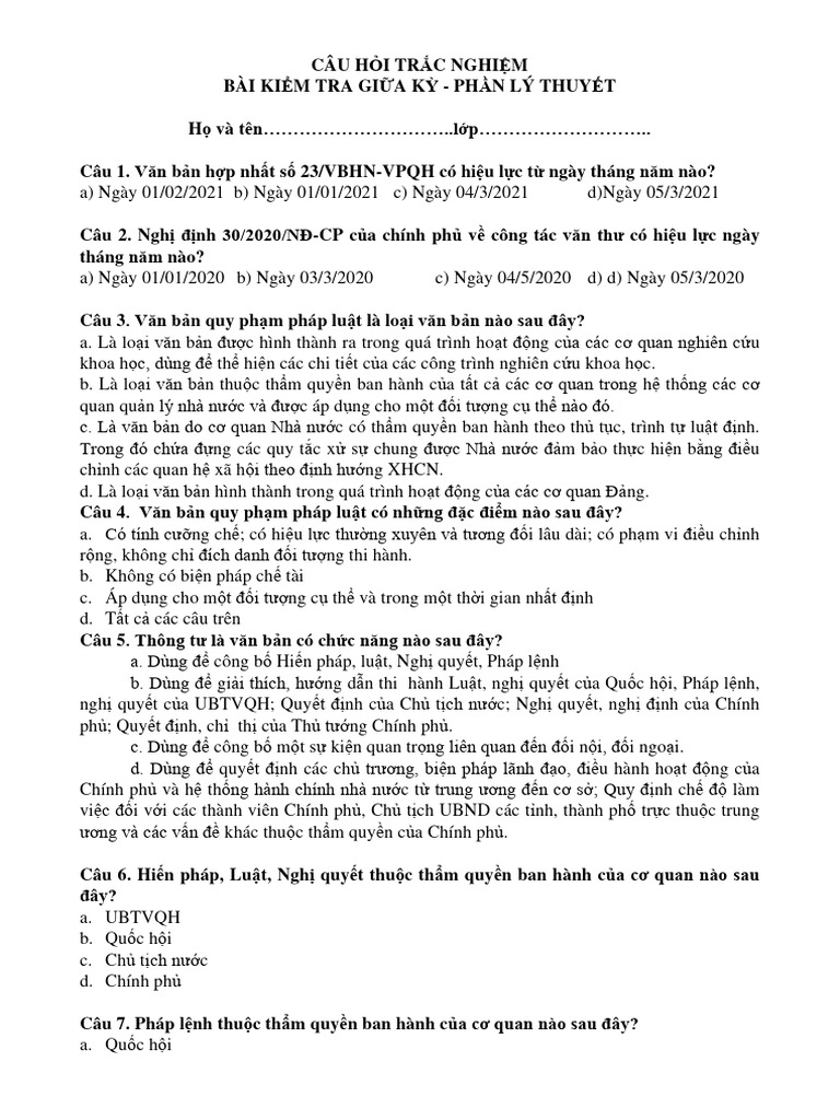 Trac Nghiem KNSTVB Phan Ly Thuyet | PDF