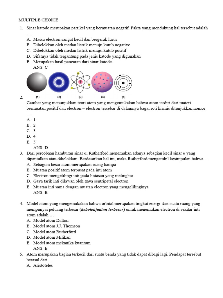 Latihan Soal Dan Jawaban Materi Struktur Atom | PDF