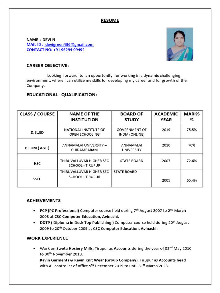 Devi-Resume 01.04.23 | PDF | Communication | Human Communication