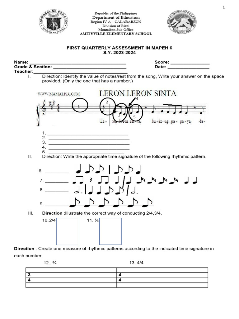 FIRST QUARTERLY ASSESSMENT IN MAPEH 6 With Page | PDF | Logos | Adobe ...