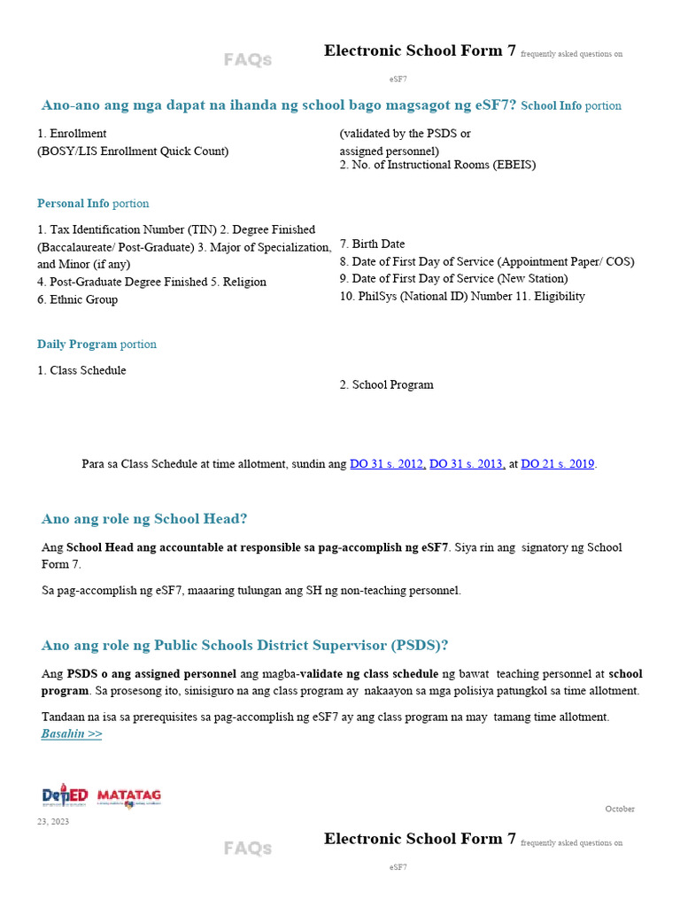 ESF7 FAQs Based On The Orientation As of 23october2023 1 | PDF | Computing