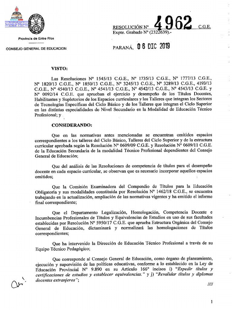 Resolucion 4962-19 Cge | PDF