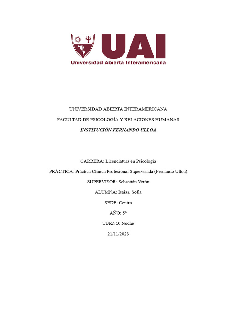Práctica en la Institución Fernando Ulloa | PDF | Psicoanálisis | Sicología