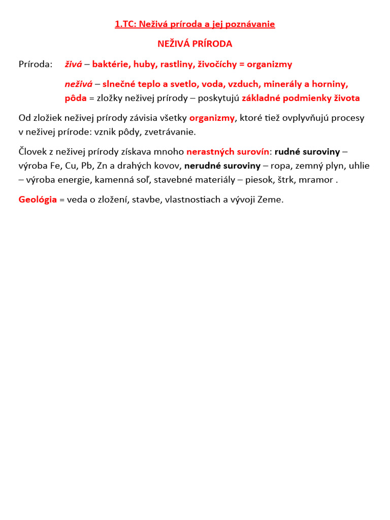 1.TC - Neživá Príroda A Jej Poznávanie - Poznámky Do Zošita | PDF