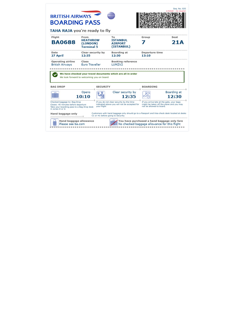 Taha Raja - Issue Boarding Pass | PDF