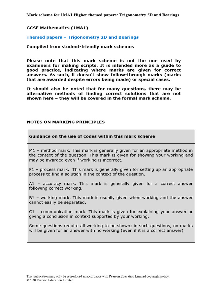 52b Trigonometry 2D and Bearings - H - Mark Scheme | PDF | Euclid | Teaching Mathematics