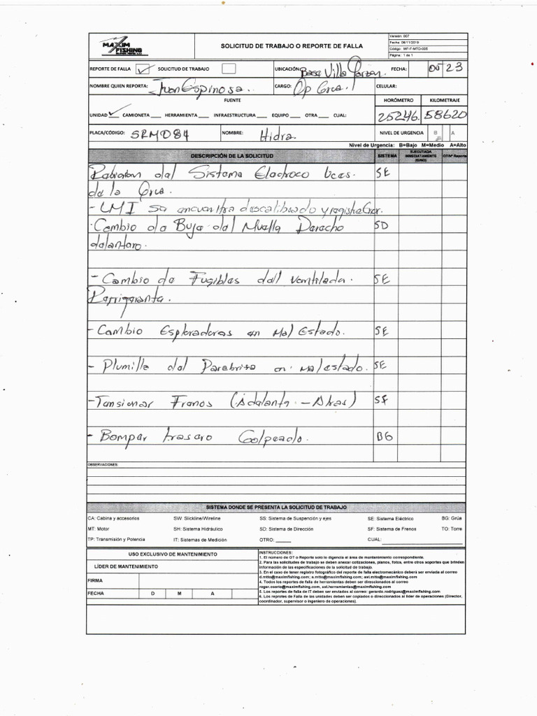 Reporte de Falla Grua Hidra | PDF