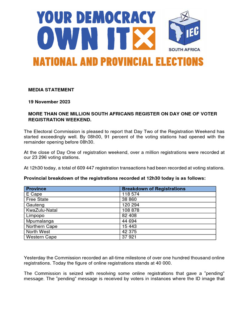 IEC Media Statement On Day Two Reg Weekend - 19 Nov 2023 | PDF | Government | Political Events