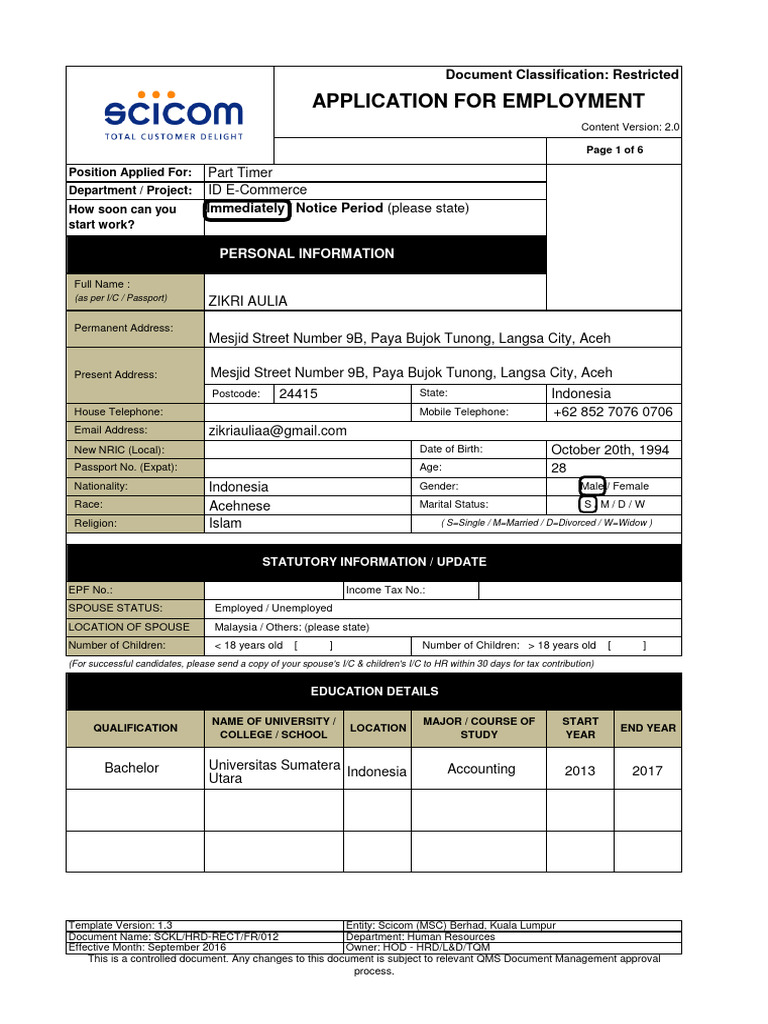 Application Form & Ctos & Verity (Zikri Aulia) | PDF | Stepfamily | Business