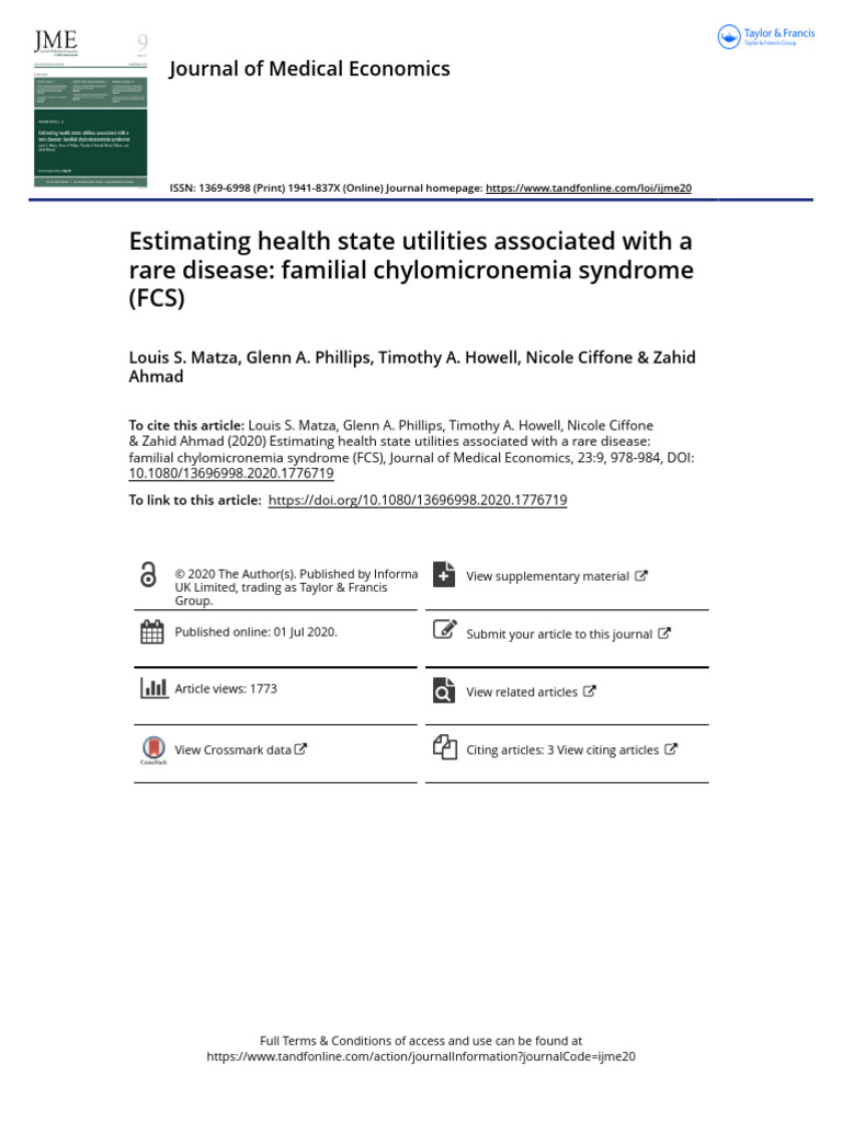 Estimating Health State Utilities Associated With A Rare Disease Familial Chylomicronemia ...