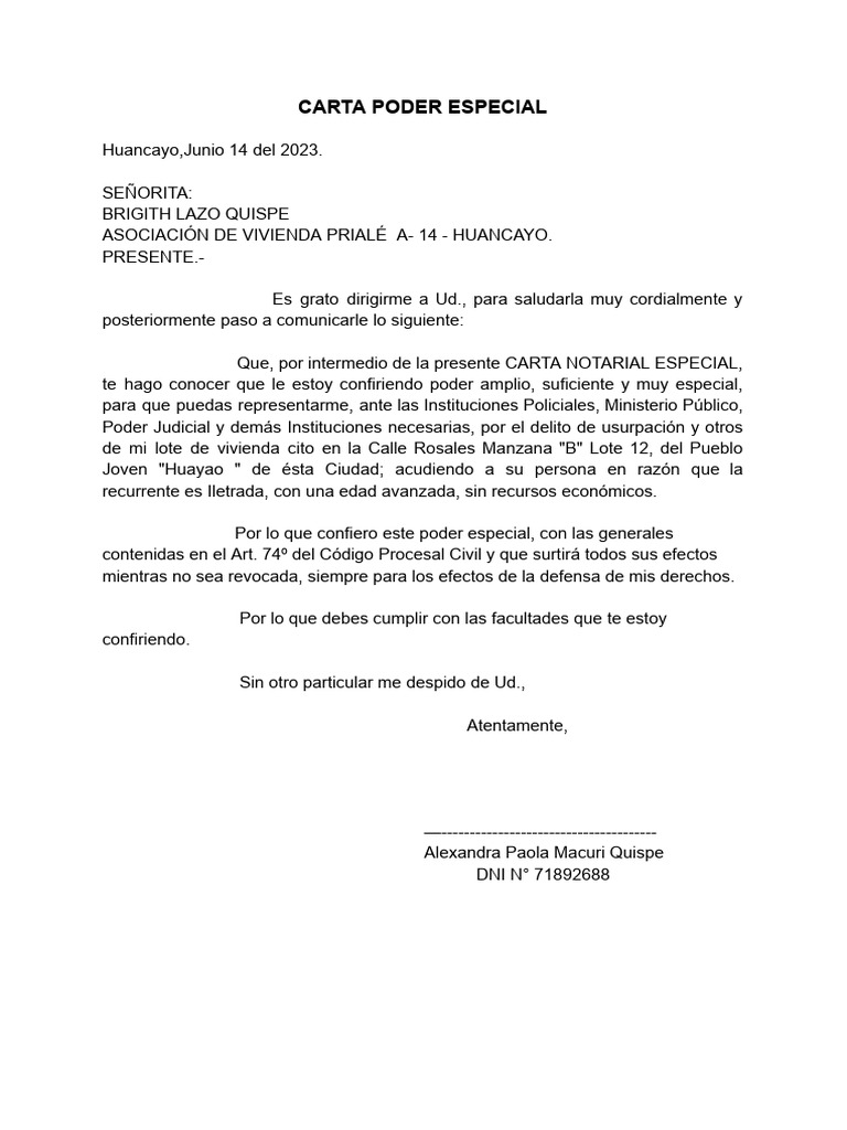 Carta Poder Especial | PDF