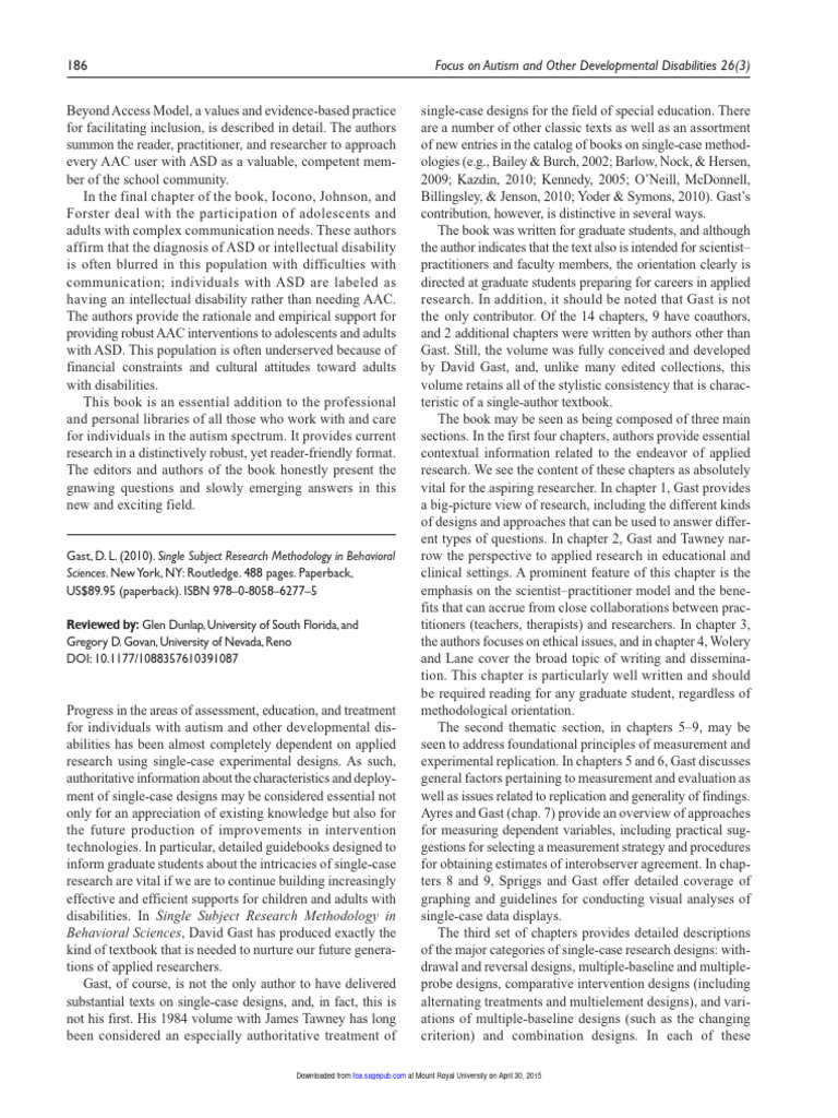 Dunlap 2010 | Download Free PDF | Autism Spectrum | Methodology