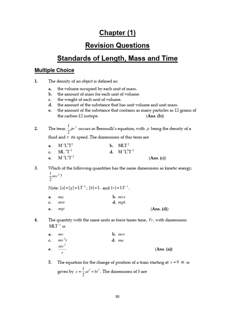 Chapter(1) Revision Questions | PDF | Force | Classical Mechanics