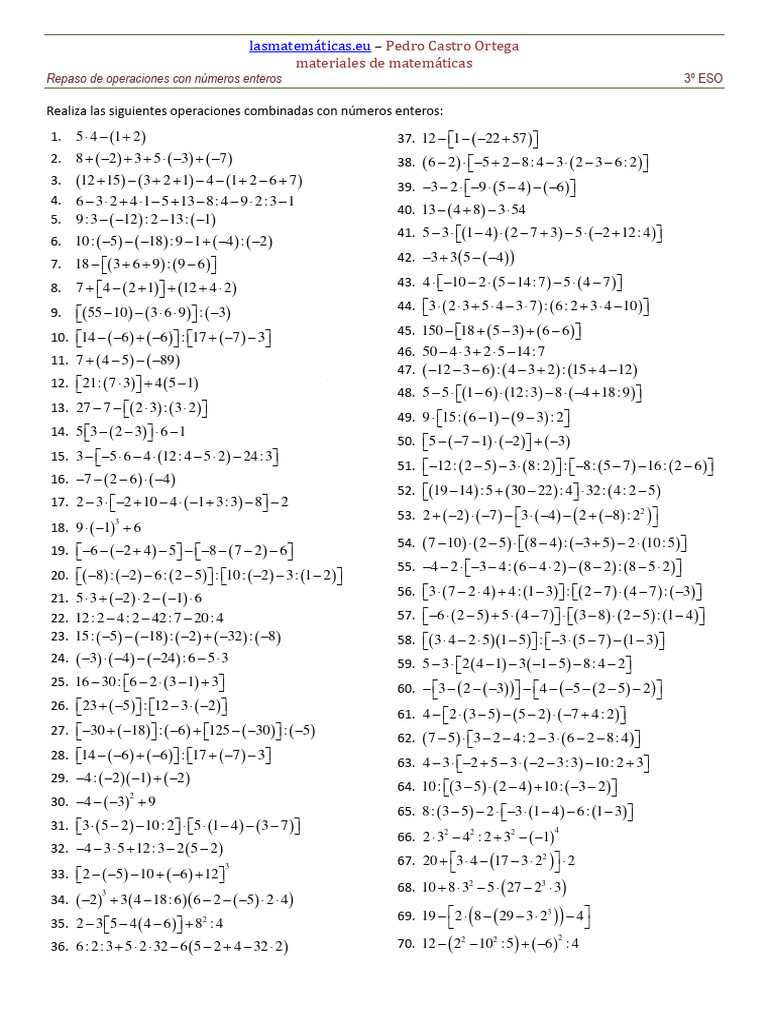 Operaciones Con Números Enteros | PDF