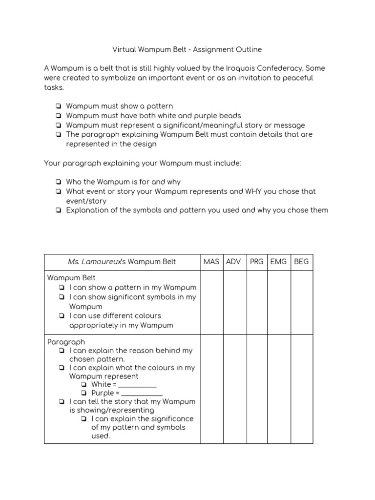 Virtual Wampum Assignment | PDF
