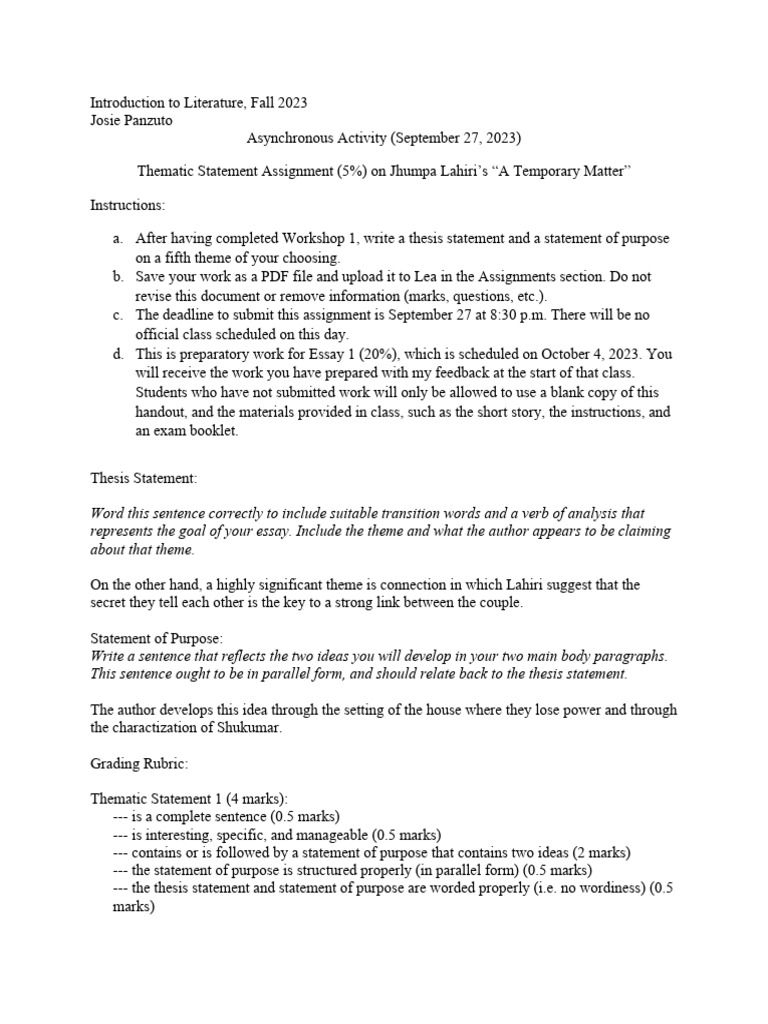 Thematic Statement Section 18 | PDF | Human Communication | Linguistics