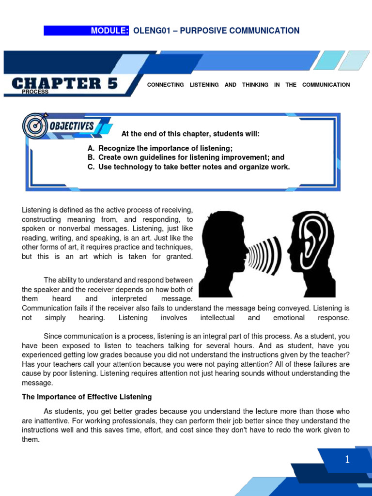 Chapter 5 Connecting Listening and Thinking in The Communication Process | PDF | Communication ...