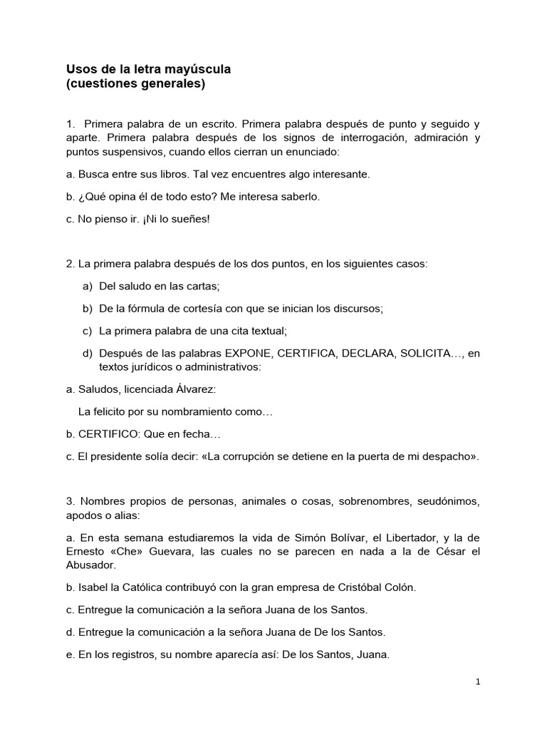 Usos de La Letra Mayúscula | PDF | República Dominicana | Caso de carta