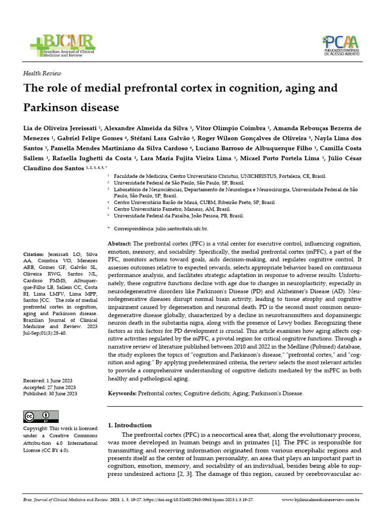 The Role Of Medial Prefrontal Cortex In Cognition Pdf Prefrontal Cortex Executive Functions