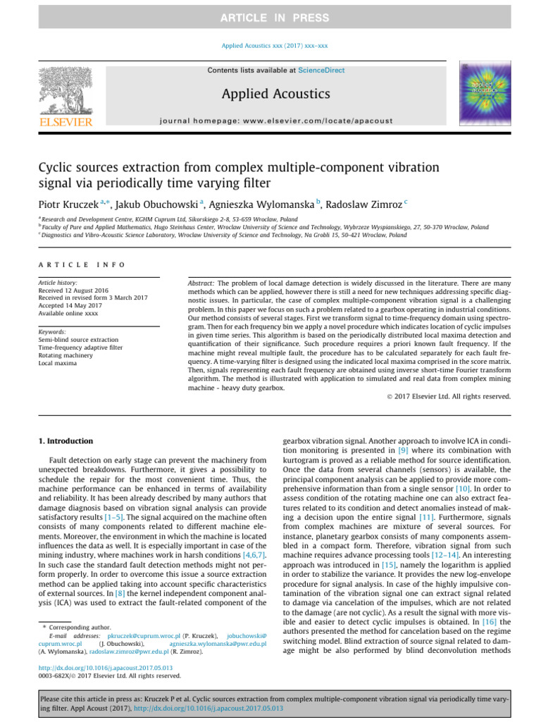 Cyclic Sources Extraction From Complex Multiple-Component Vibration | PDF | Spectral Density ...