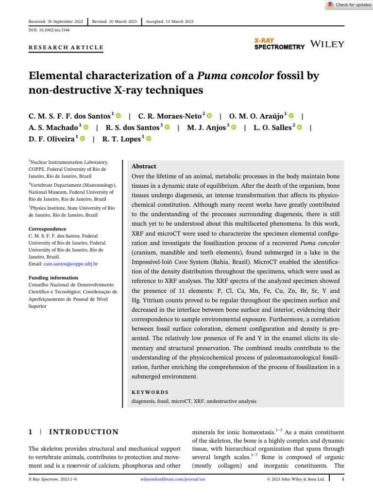 Elemental Characterization of A Puma Concolor Fossil by Non-Destructive ...
