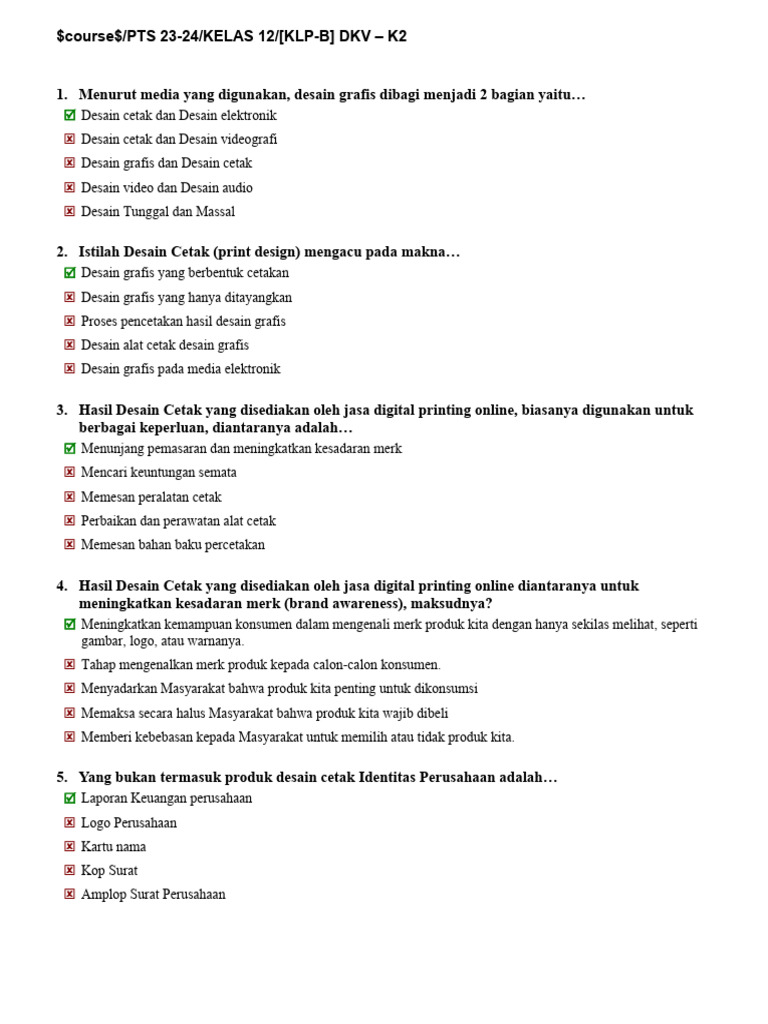Soal PTS Ganjil TP23 - Xii DKV-K2 | PDF | Seni