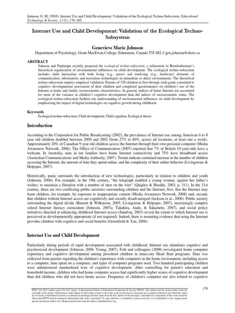 Internet Use and Child Development: Validation of The Ecological Techno ...