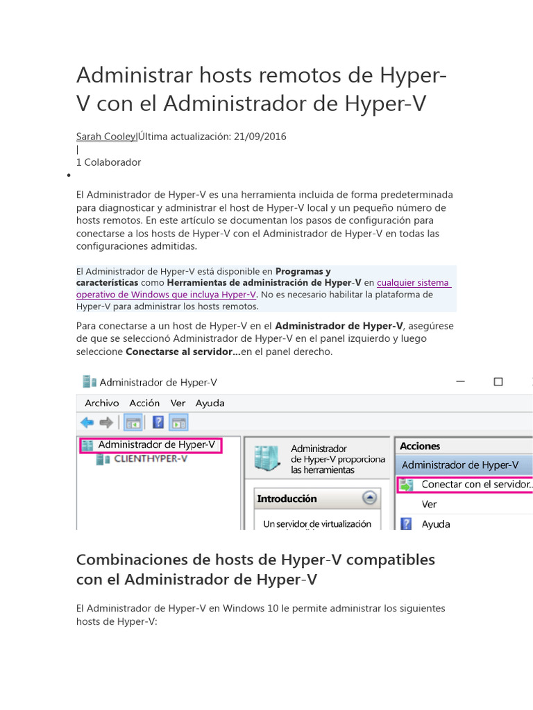 Configurar y Administrar Hosts Remotos de Hyper-V Con El Administrador de Hyper-V | PDF | Hyper ...