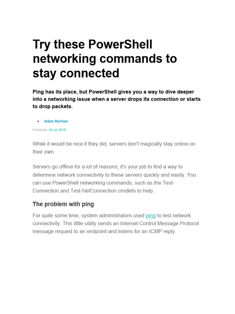 Try These Powershell Networking Commands To Stay Connected Pdf Data Transmission Internet