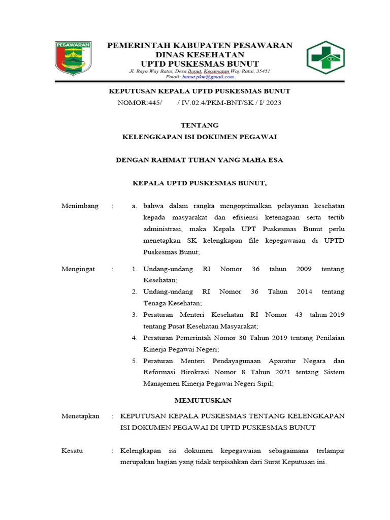 SK Kelengkapan Isi Dokumen Pegawai | PDF