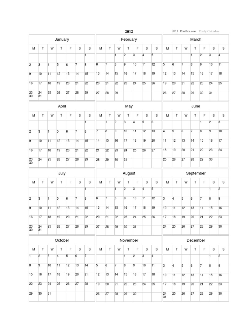 Printable Yearly Calendar 2011 | PDF