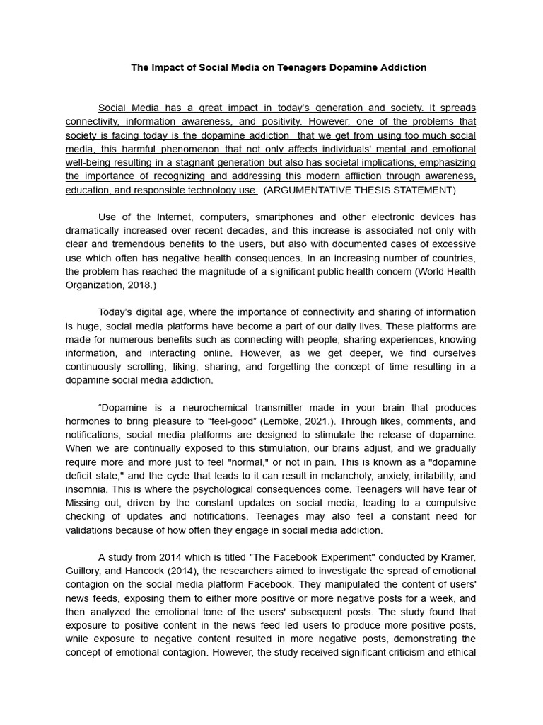 The Impact of Social Media On Teenage Dopamine Addiction | PDF | Social ...