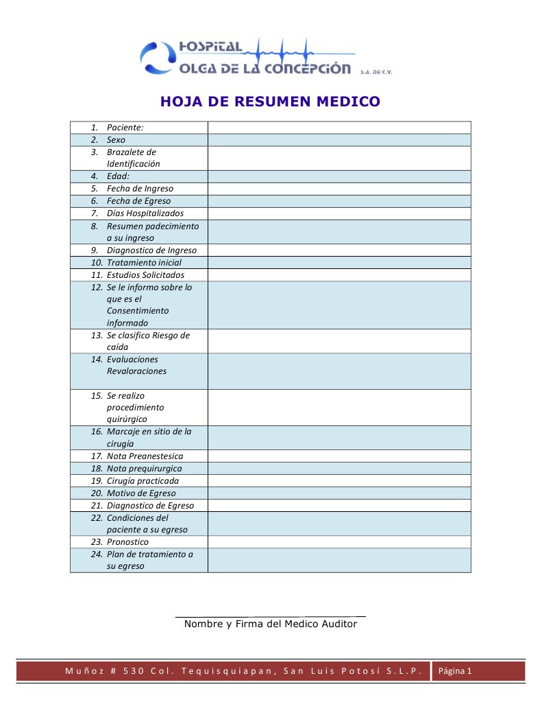 Hoja de Resumen Medico | PDF