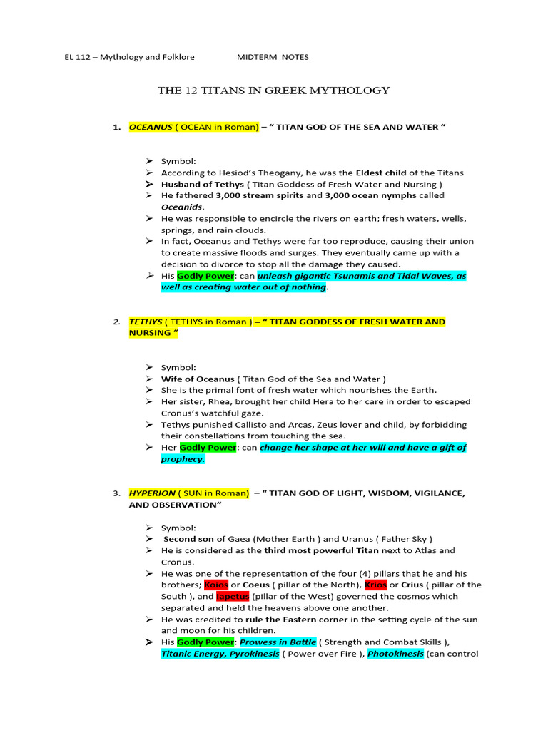 12 Great Titans in Greek Mythology | PDF | Greek Gods | Greek Mythology