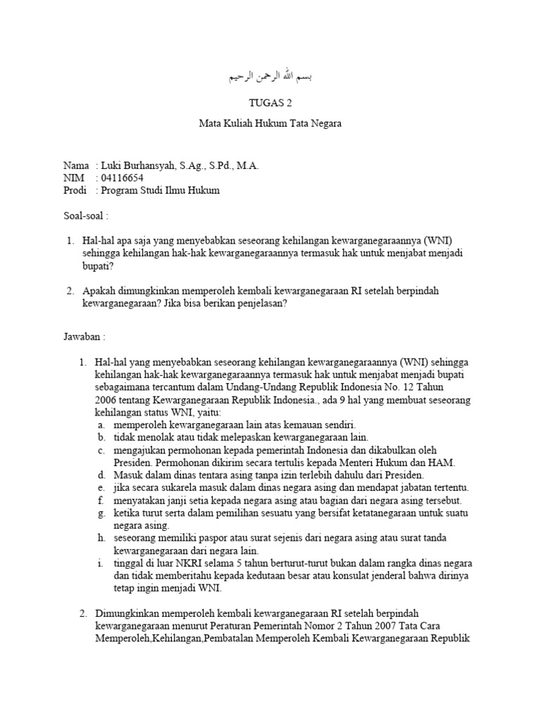 Tugas 2 HTN - Luki Burhansyah - NIM.4116654 | PDF | Hukum