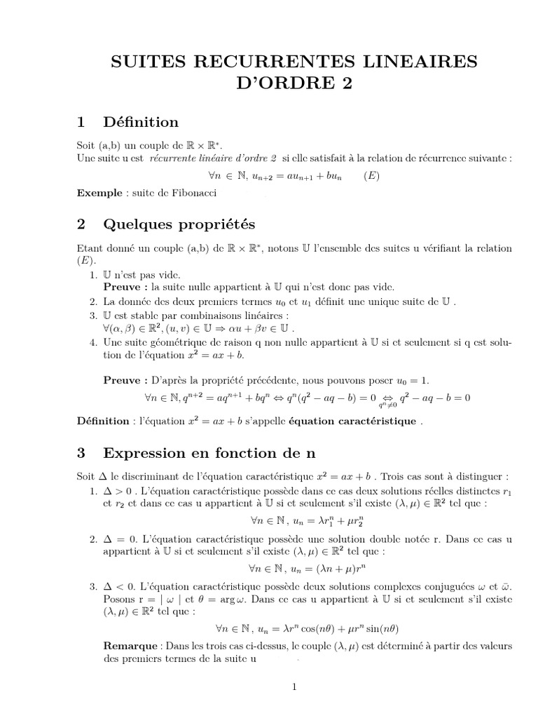 Suites Récurrentes Linéaires d'Ordre 2 | PDF | Mathématiques | Objets ...