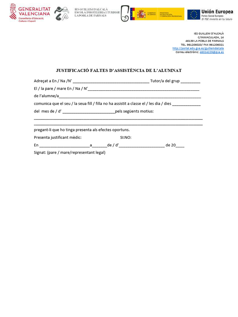 JUSTIFICANT Assistència Retard | PDF