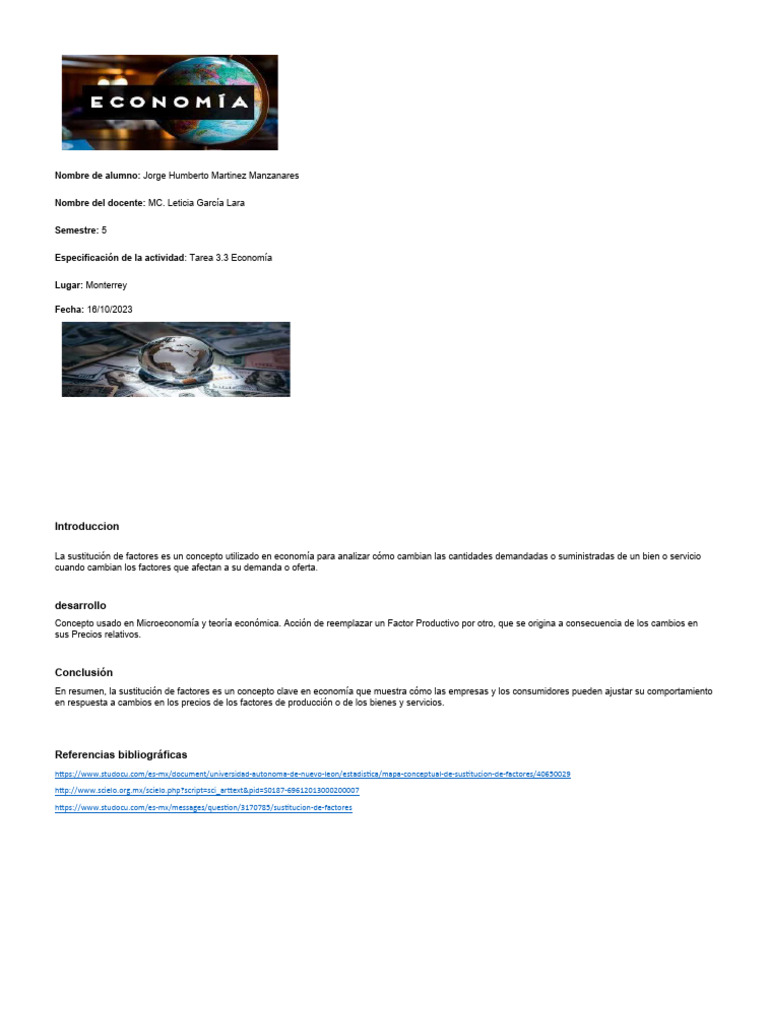 La Sustitución de Factores Es Un Concepto Utilizado en Econo | PDF | Economias | Ciencias económicas