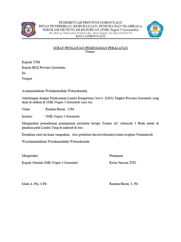 Surat Pengajuan Peminjaman Peralatan | PDF