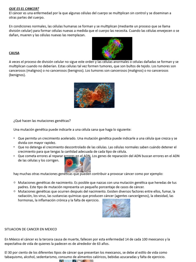 Cáncer: Causas y Situación en México | PDF | Cáncer | Metástasis