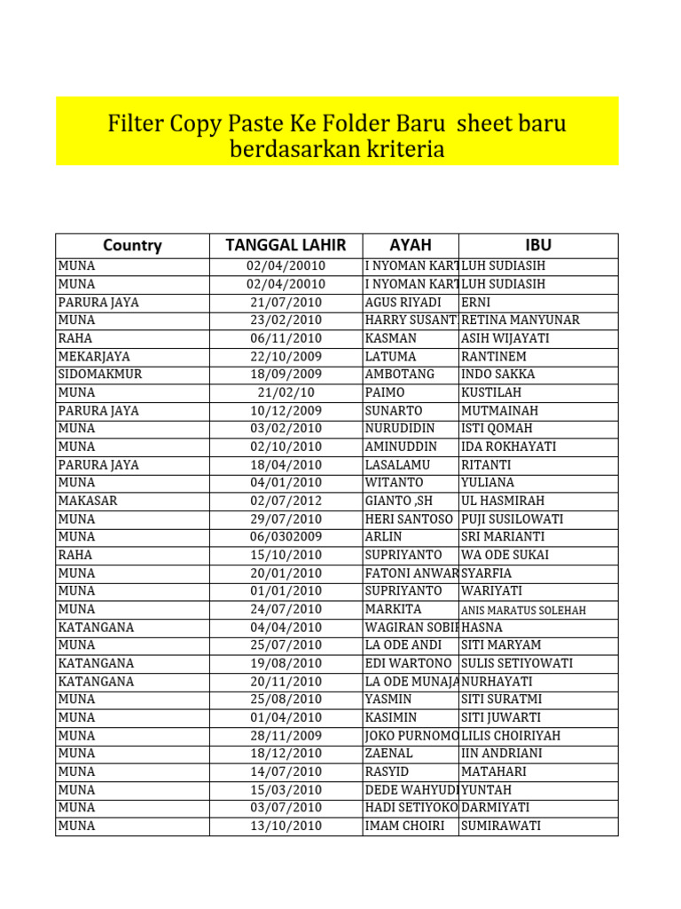 Filter Copy Paste Ke Folder Baru Sheet Baru Berdasarkan Kriteria | PDF