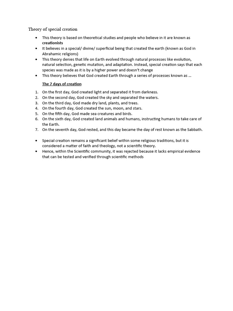 Overview of Special Creation Theory | PDF | Philosophy | Science ...