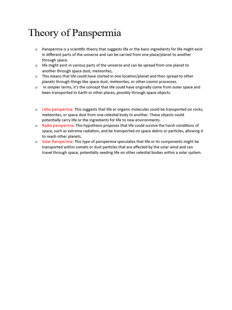 Theory of Panspermia 1 | PDF