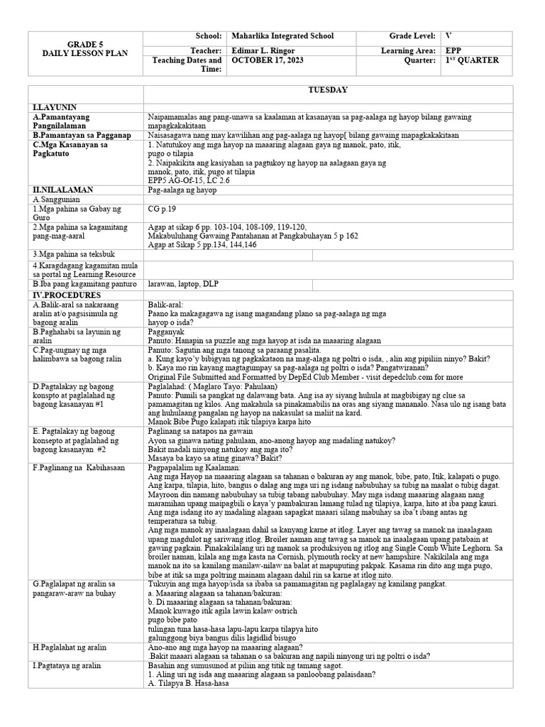 DLL - Epp 5 - Q1 - W8 | PDF