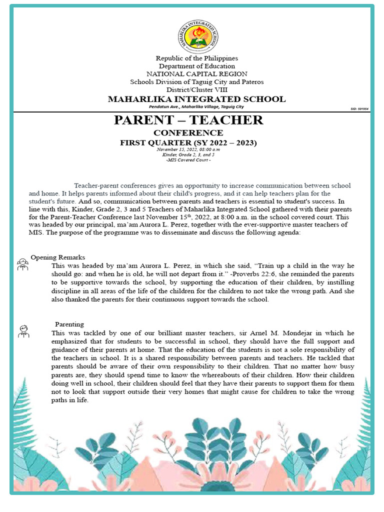 Parent-Teacher Conference Report 2022 | PDF