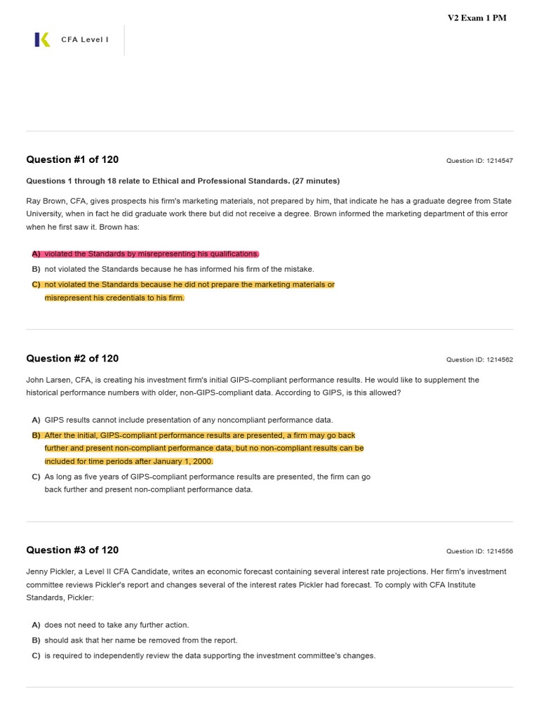 Cfa Level 1 V2 Exam 1 Pm Pdf Stocks Stock Market Index