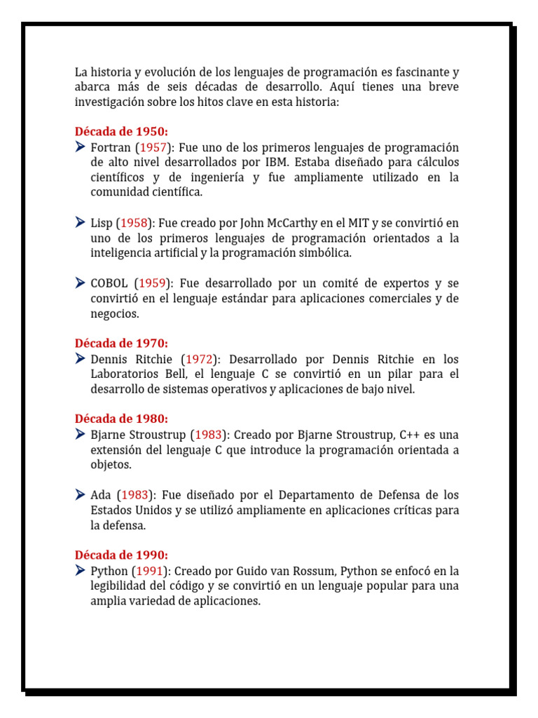 Historia y Evolucion de Los Lenguajes de Prog. | PDF | Microsoft ... Historia y Evolucion de Los Lenguajes de Prog. | PDF | Microsoft ...