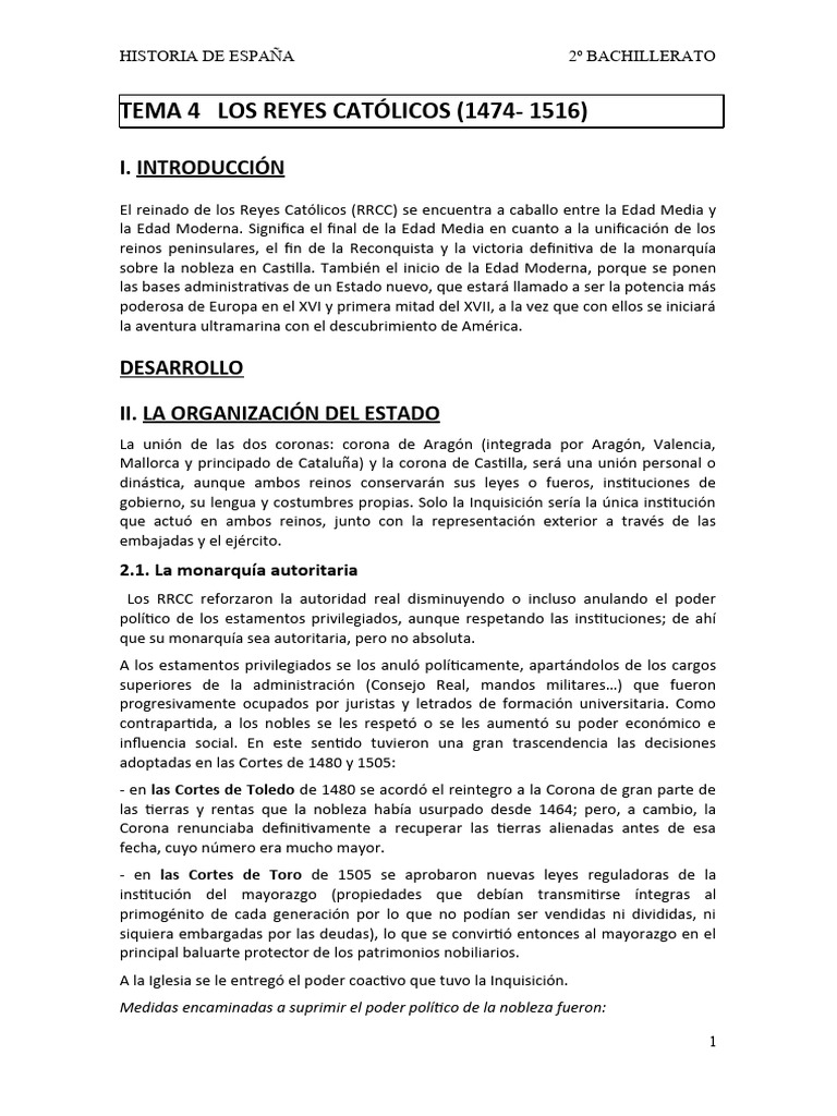 Tema 4 Los Reyes Católicos 23-24 | PDF | Cristobal colon | Imperio español